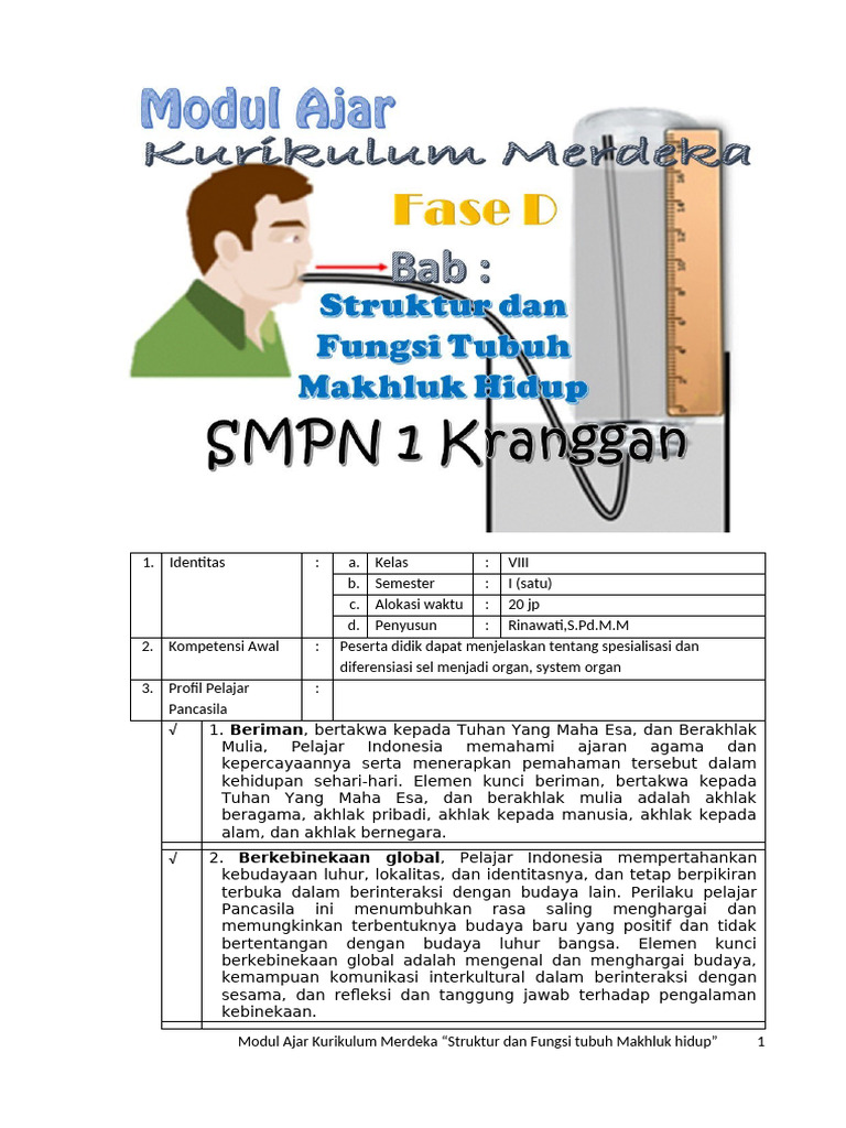 812 Modul Ajar KurMer Struktur Dan Fungsi Tubuh Makhluk Hidup | PDF