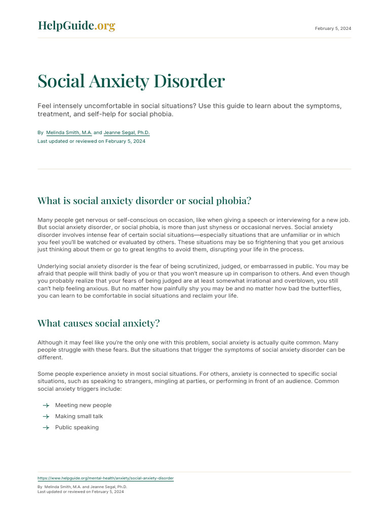 Social Anxiety Disorder | PDF | Social Anxiety Disorder | Anxiety