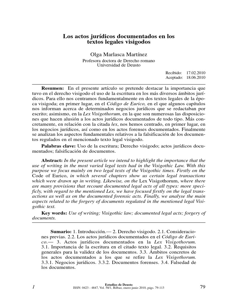 Actos Jurídicos en el Derecho Visigodo | PDF