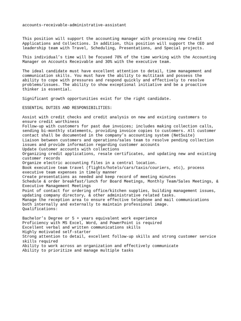 Accounts Receivable Administrative Assistant | PDF | Business