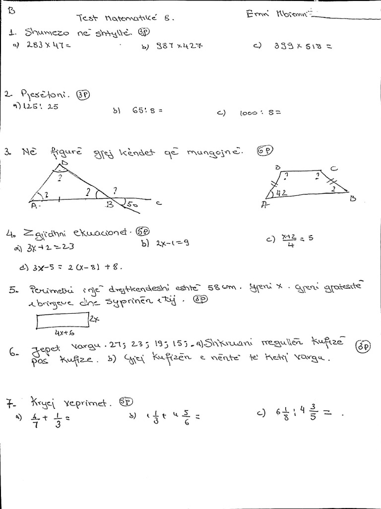 Test Matematike 8 | PDF
