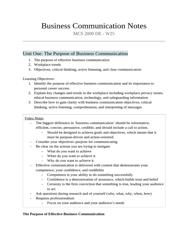 Business Communication Lecture Notes | PDF | Nonverbal Communication ...