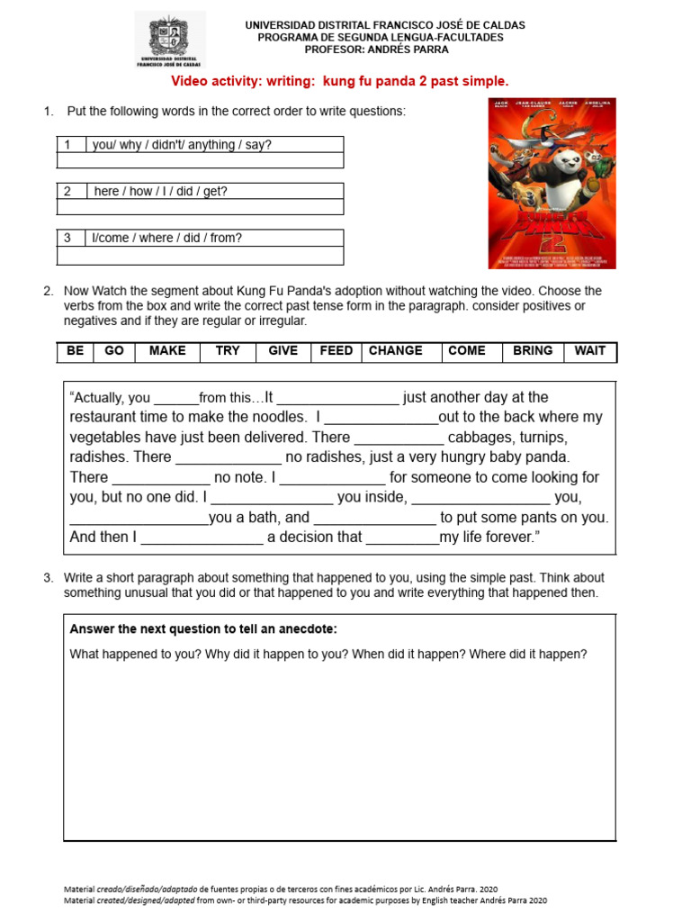 Kung Fu Panda Past Tense Activities | PDF | Linguistic Morphology | Grammar