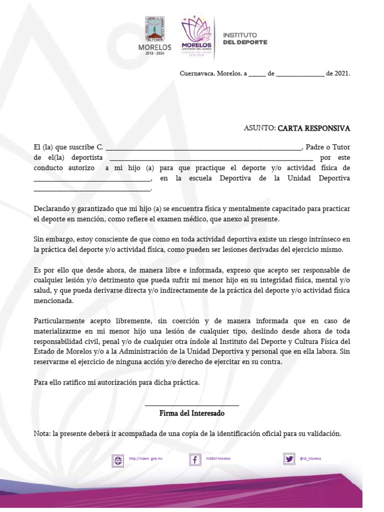 Carta Responsiva Menor de Edad | PDF