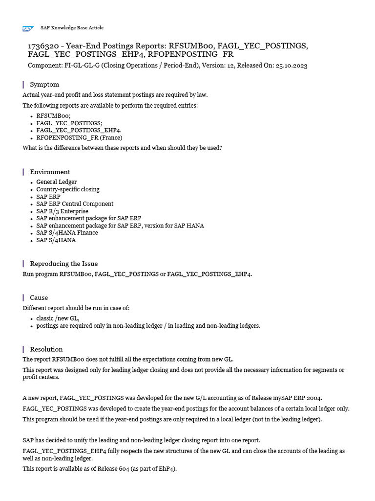 Year-End Postings Reports-RFSUMB00 | PDF | Sap Se