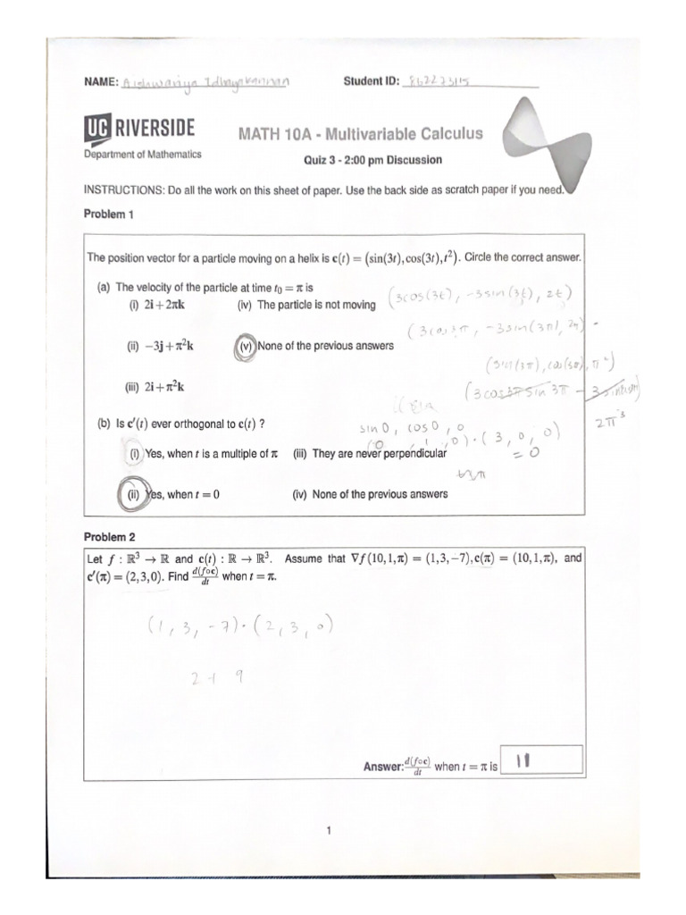 MATH 10A - Multivariable Calculus 2 | PDF