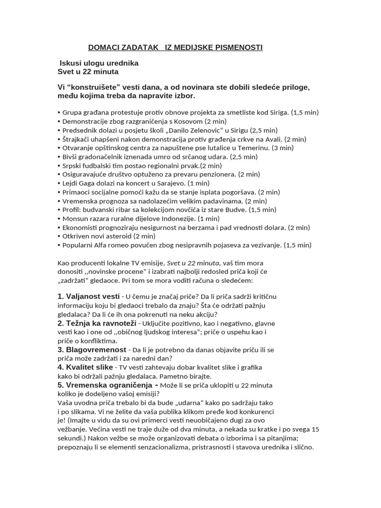 DOMACI ZADATAK IZ MEDIJSKE PISMENOSTI-2025 | PDF