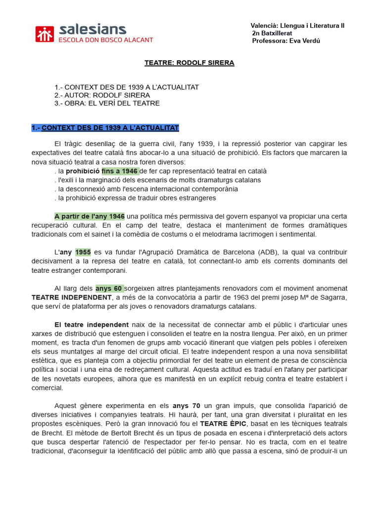 Apunts Teatre - Rodolf Sirera | PDF