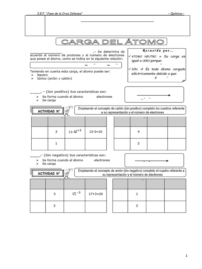 Carga Del Átomo | PDF | Neutrón | Ion