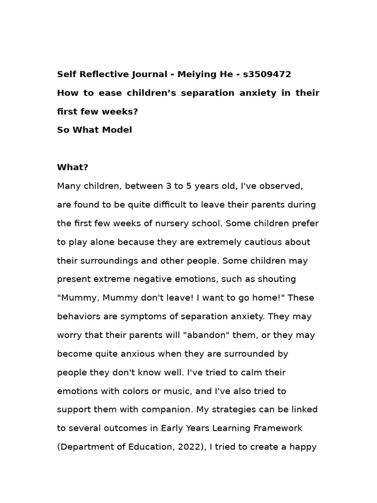 Self Reflective Journal-Meiying He-S3509472 | PDF | Anxiety ...
