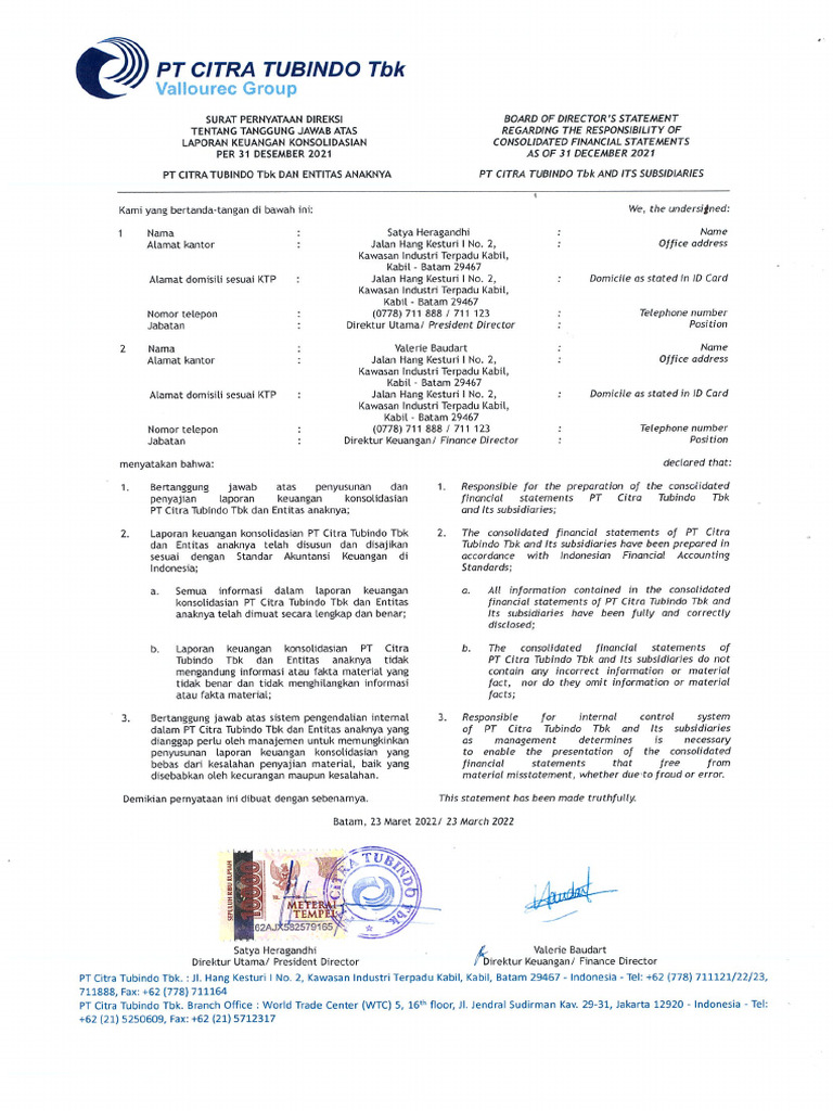 PTCT Dir Statement Y2021 signed | PDF