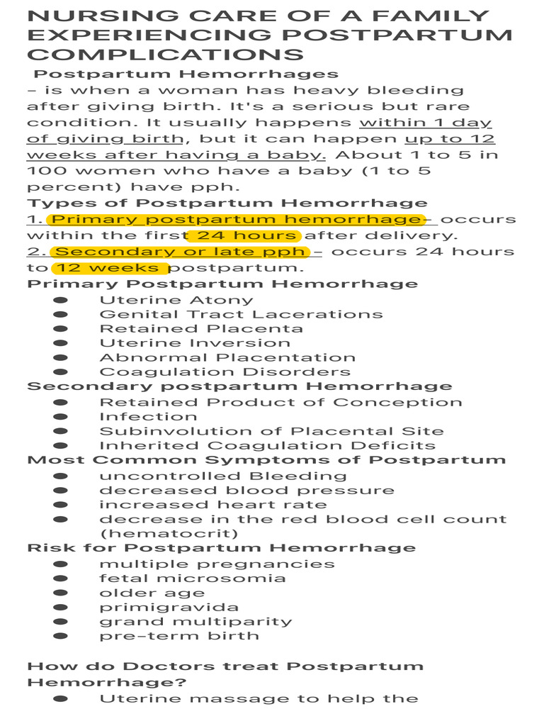 Nursing Care of A Family Experiencing Postpartum Complications | PDF | Childbirth | Postpartum ...