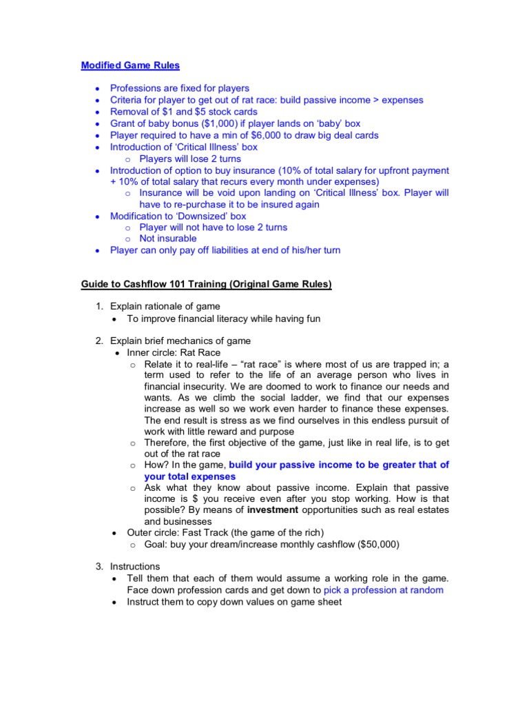Cashflow 101 Game Rules and Guide | PDF | Stocks | Expense