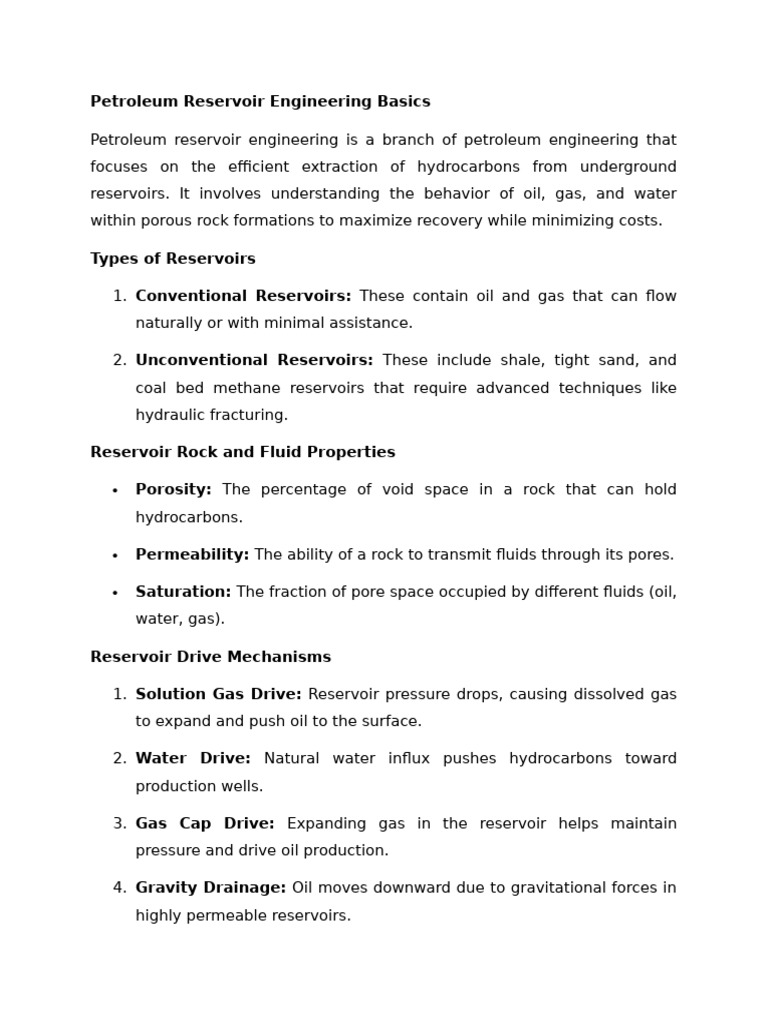 Petroleum Reservoir Engineering Basics | PDF