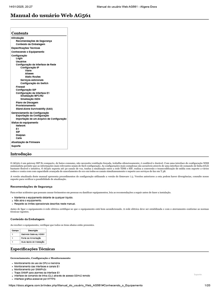 Manual do AG561: Configuração e Uso | PDF | Endereço de IP | Sistema de ...