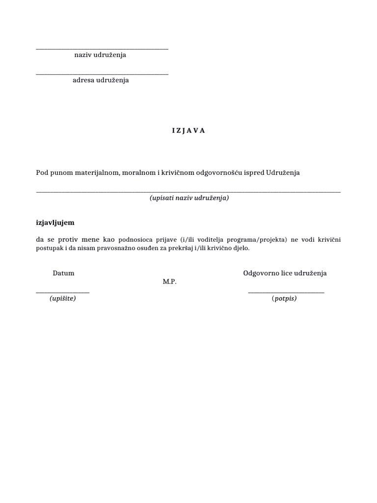 Izjava o Nevođenju Krivičnog Postupka | PDF