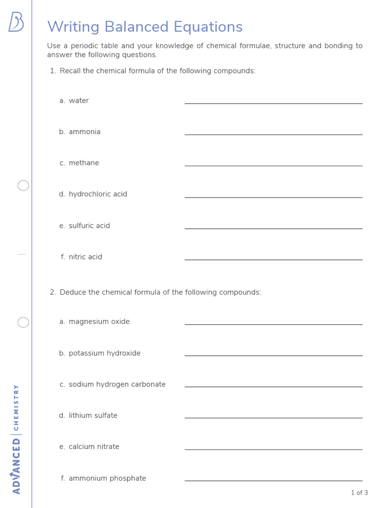 Writing Balanced Equations Questions | PDF