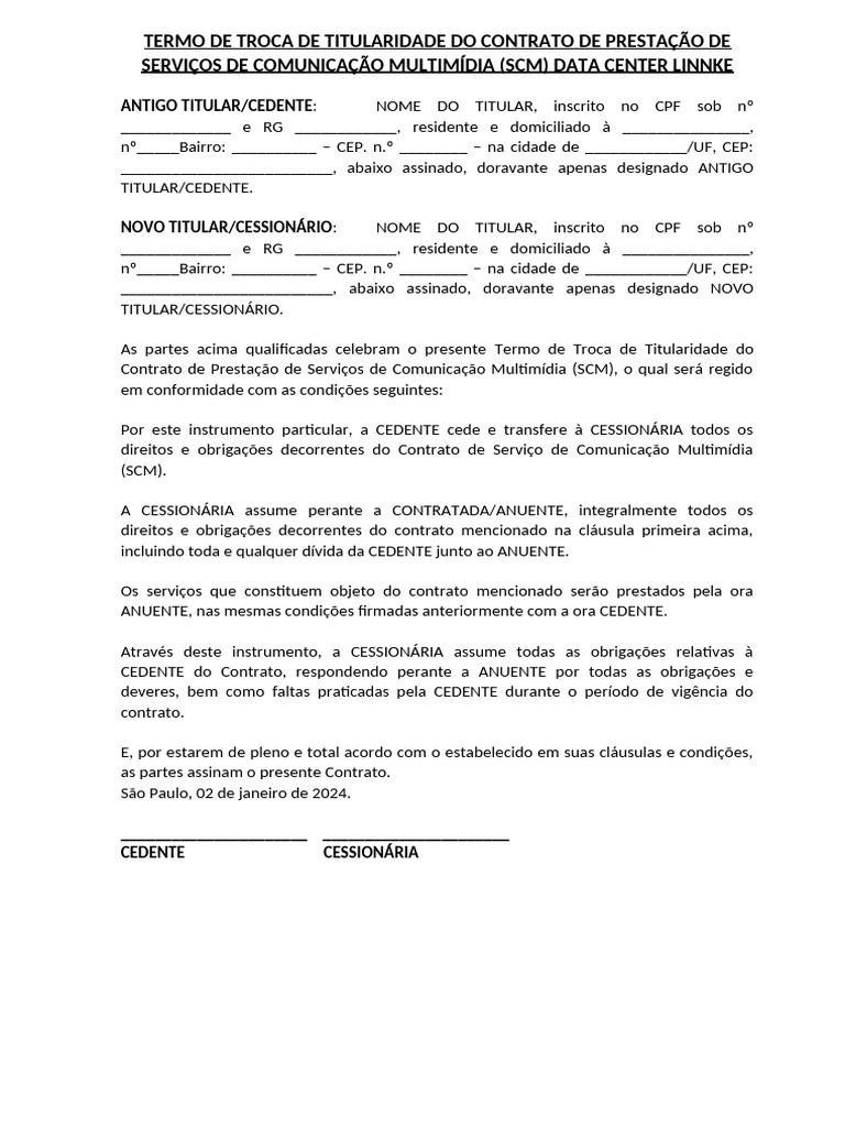 Doc. Termo de Troca de Titularidade | PDF