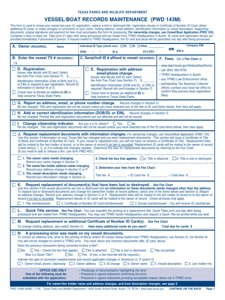 Texas Boat Registration Form PWD 143M | PDF | Identity Document