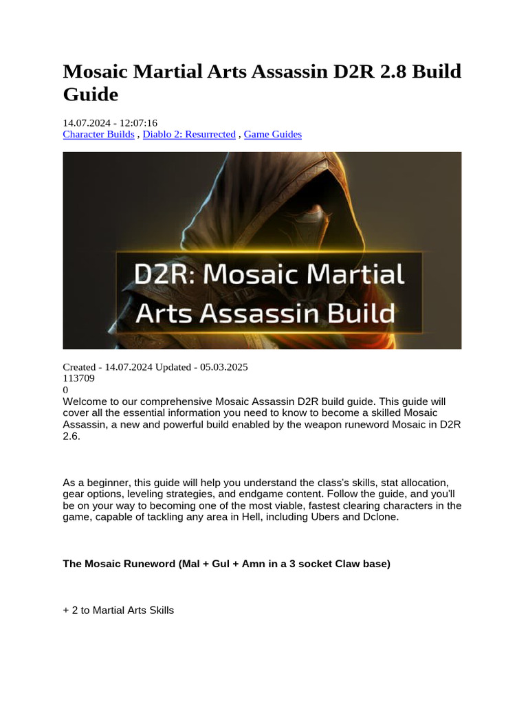 Mosaic Martial Arts Assassin D2R 2.8 Build Guide | PDF | Thunder