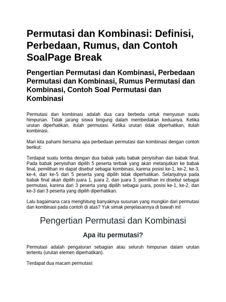 Permutasi dan Kombinasi: Definisi & Rumus | PDF