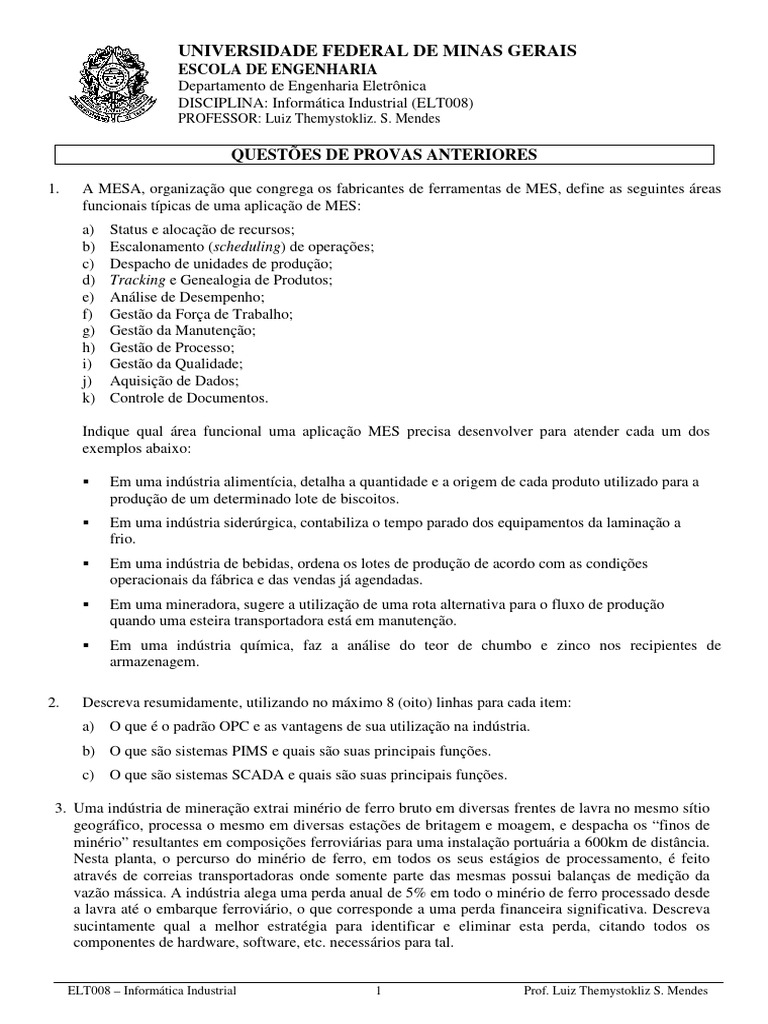 Exemplos Questoes Provas | PDF | Scada