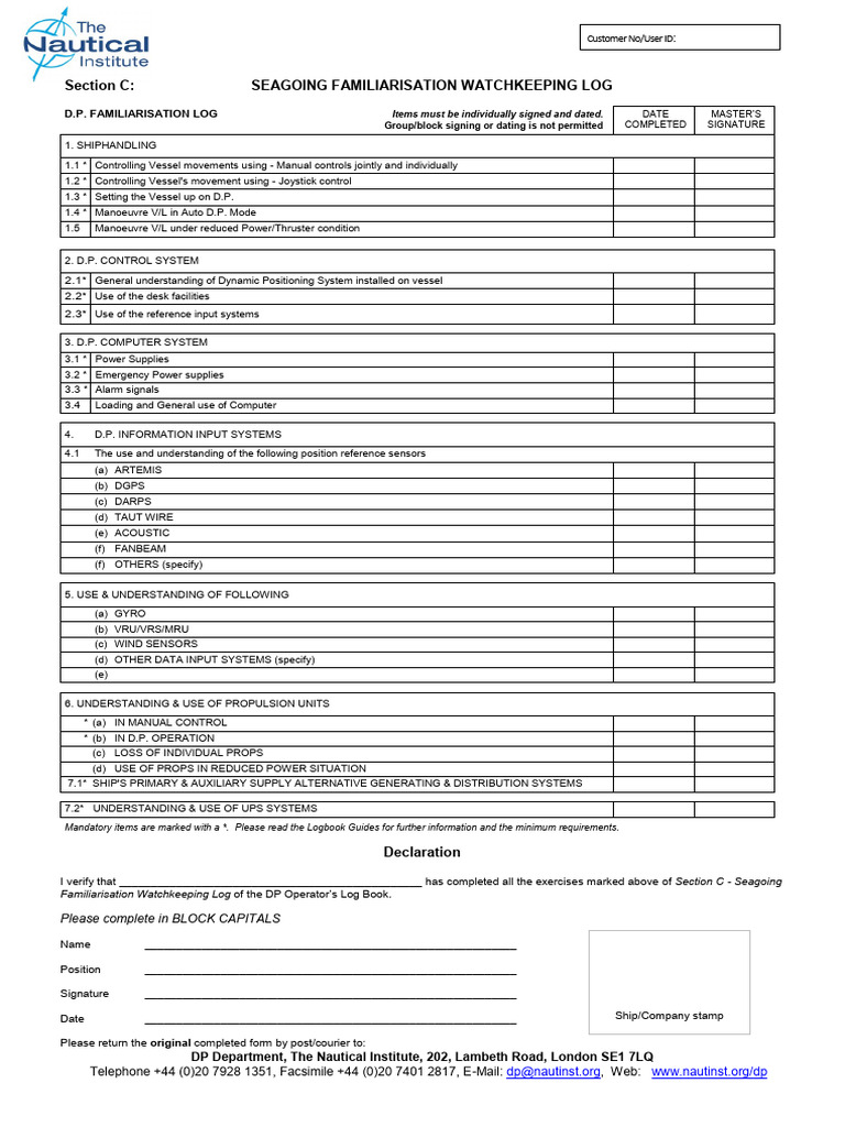 DP Seagoing Familiarisation Declaration Section C Jan 2014 | PDF ...