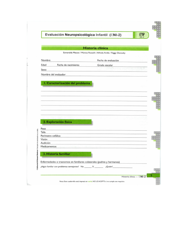 Historia Clínica ENI-2 | PDF
