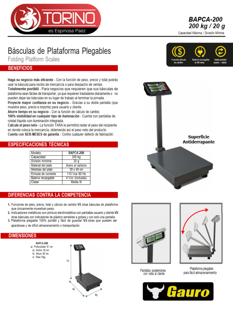 Báscula Plegable BAPCA 200KG | PDF
