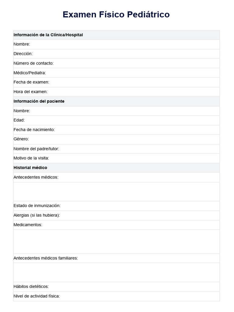 Exploracion Fisica Pediatrica Plantilla | PDF