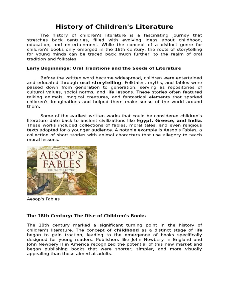 History of Childrens Literature | PDF | Children's Literature | Fable