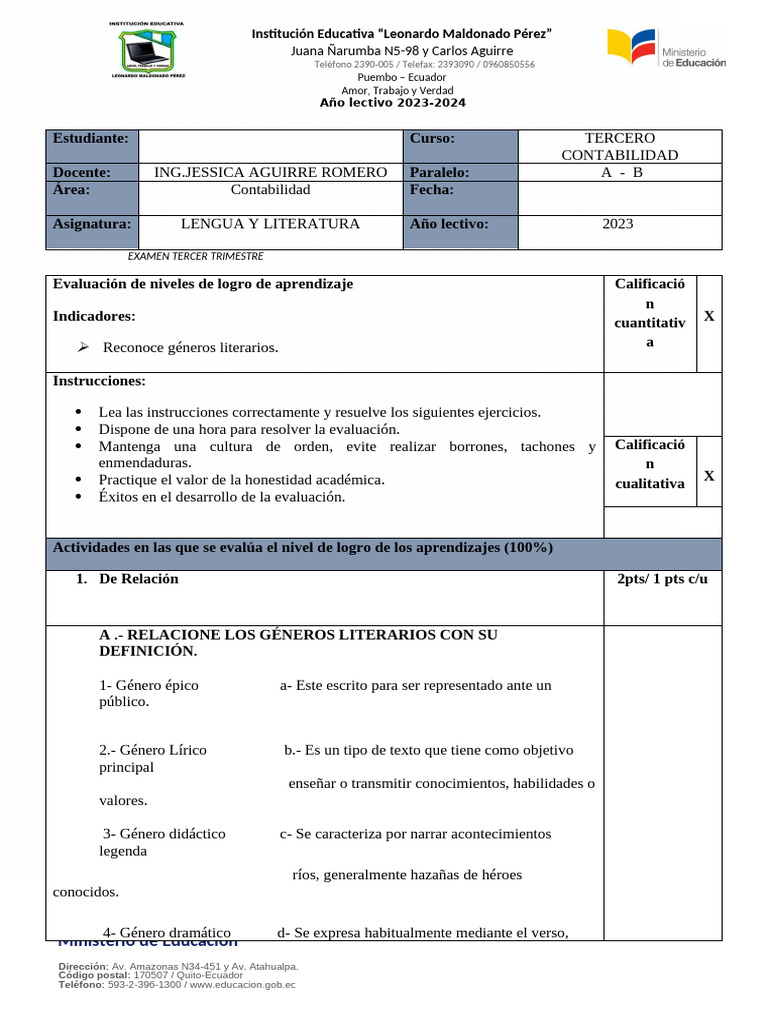 EXmen Tercer Trimestre Tercero Investigacion | PDF | Poesía