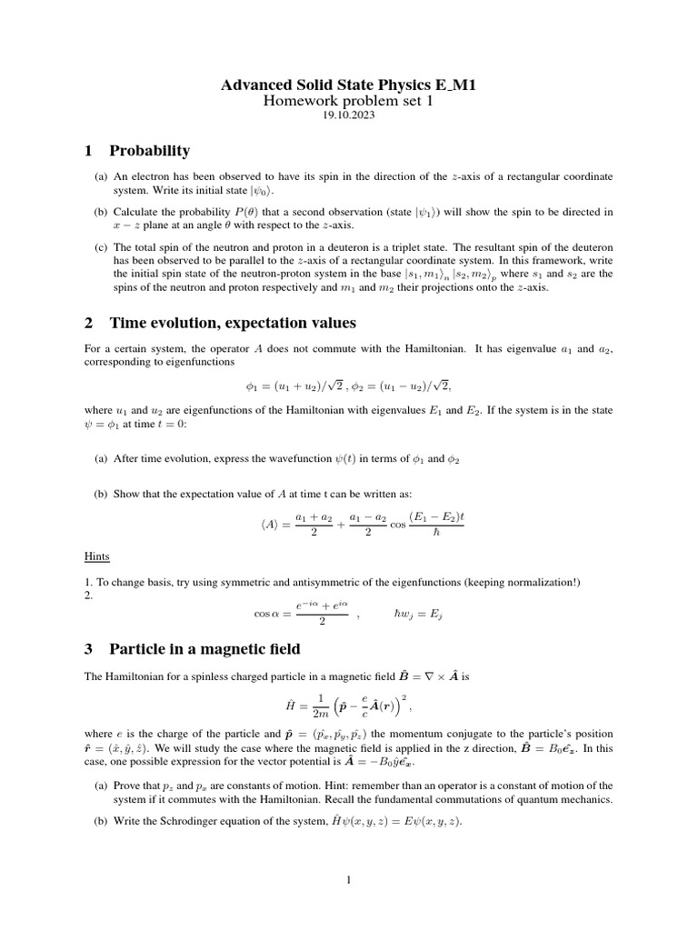 Advanced_Solid_State_HW1_2 | PDF | Applied And Interdisciplinary Physics | Quantum Mechanics