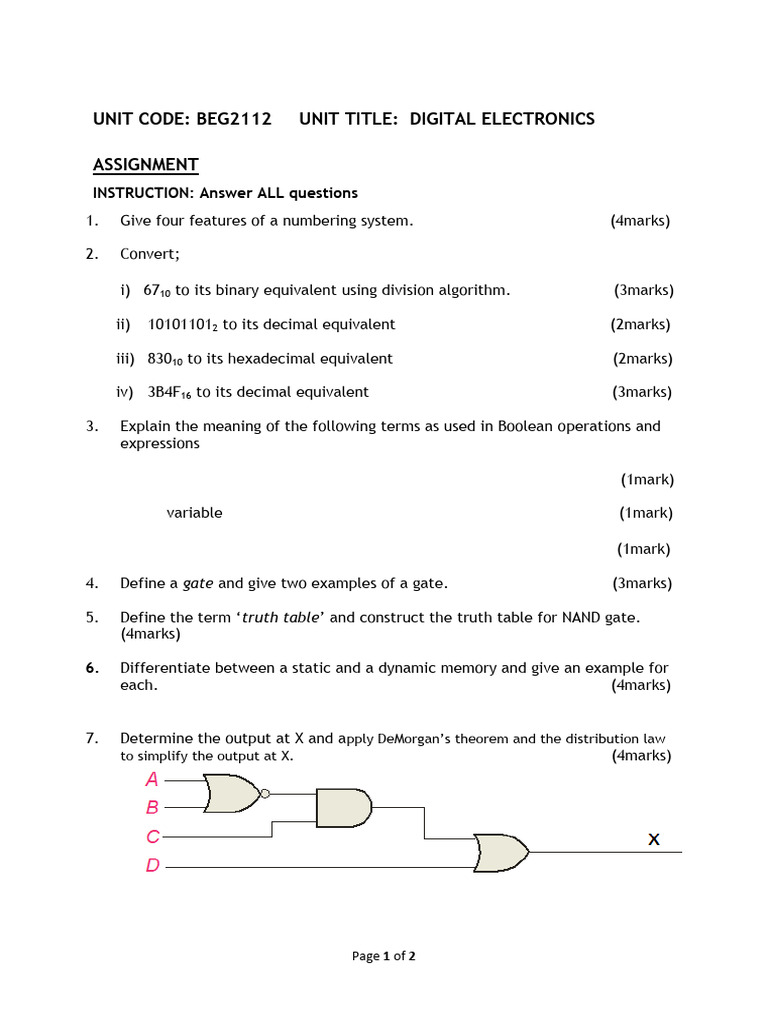 BEG2112 DIGITAL ELEC Assignment_041337 (1) | PDF