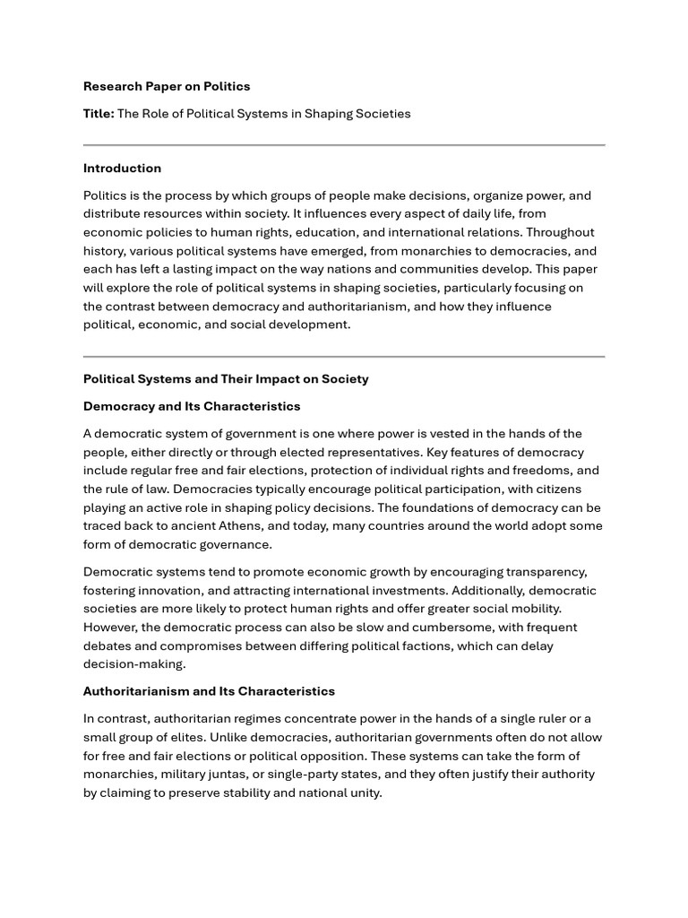 Impact of Political Systems on Society | PDF | Democracy | Political ...
