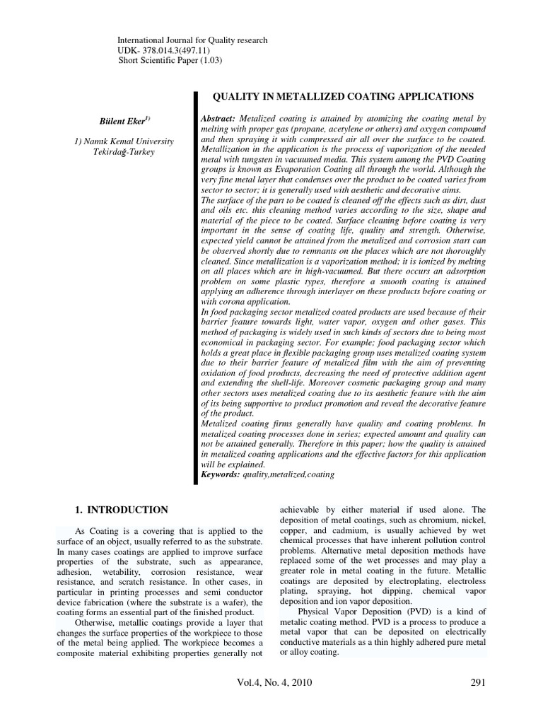 Quality in Metallized Coating Applicatio | PDF | Coating | Materials