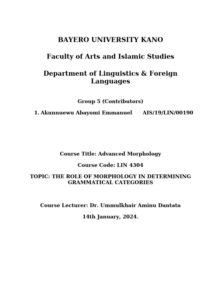 Advanced Morphology - The Role of Morphology in Determining Grammatical ...
