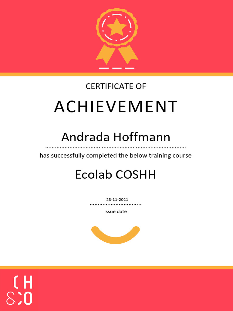 Ecolab COSHH Training Certificate | PDF