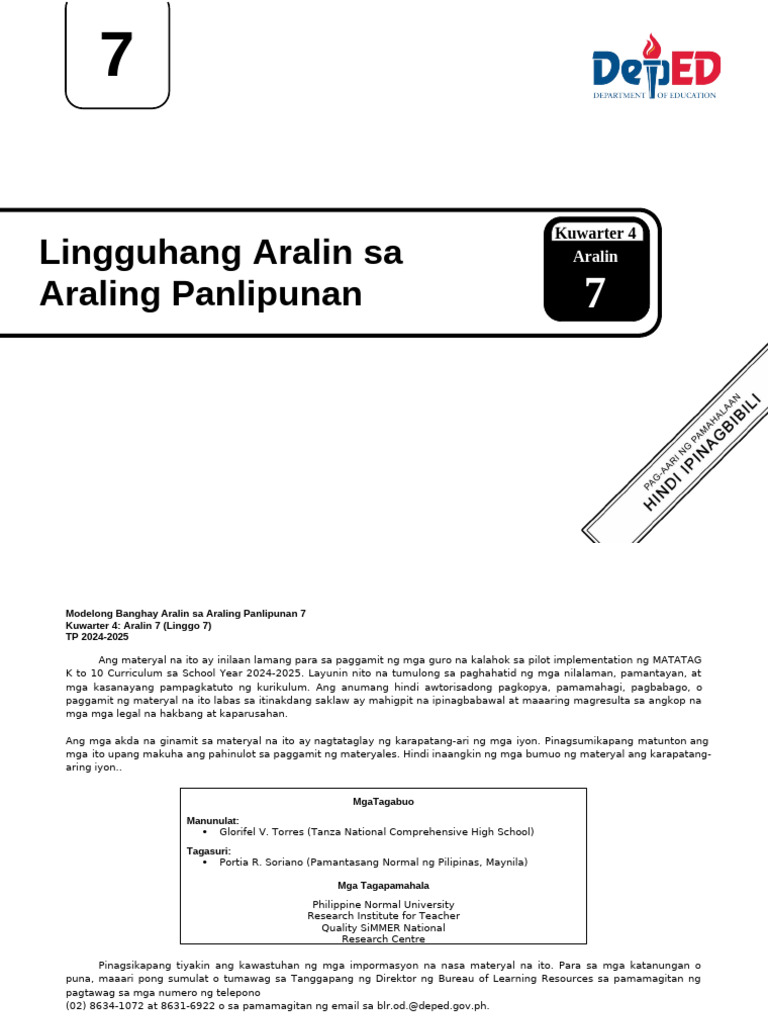 Final - Validated - Revised - Q4 - LE - AP7 - Lesson7 - Week7 | PDF