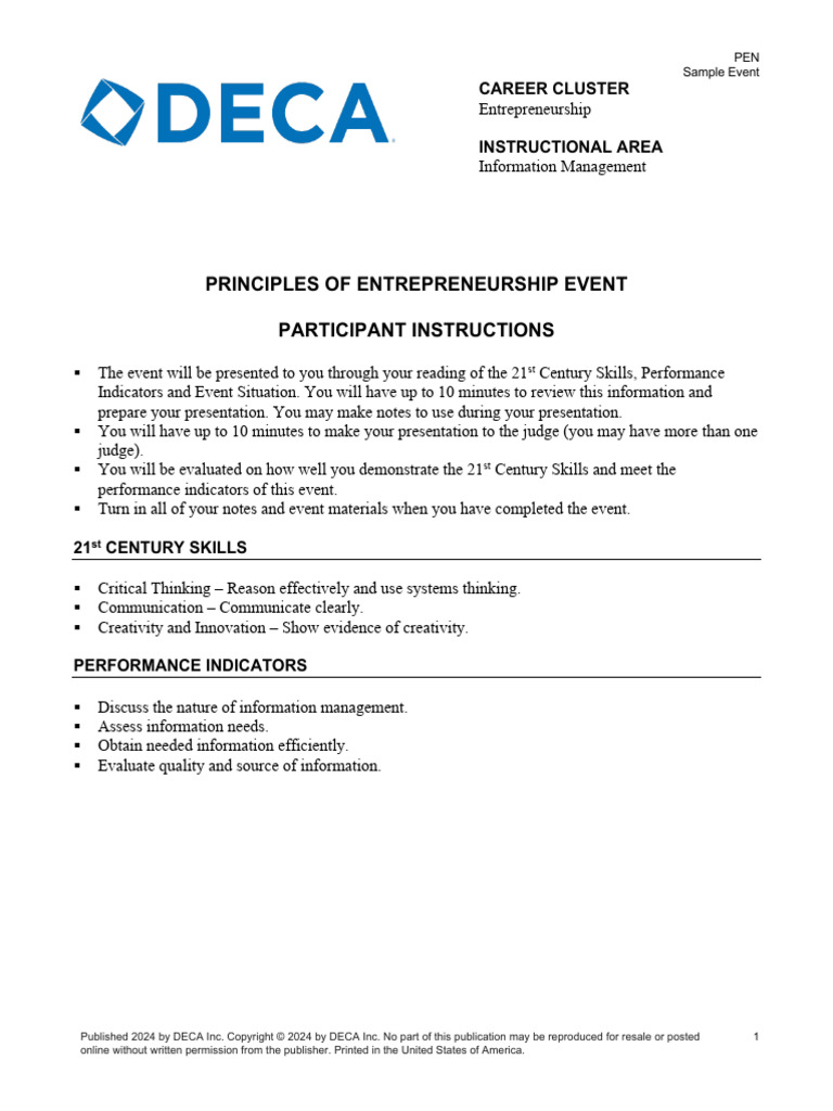 665de6ff6bbfe3d793ba6905 DECA PEN Sample Event | PDF | Entrepreneurship ...