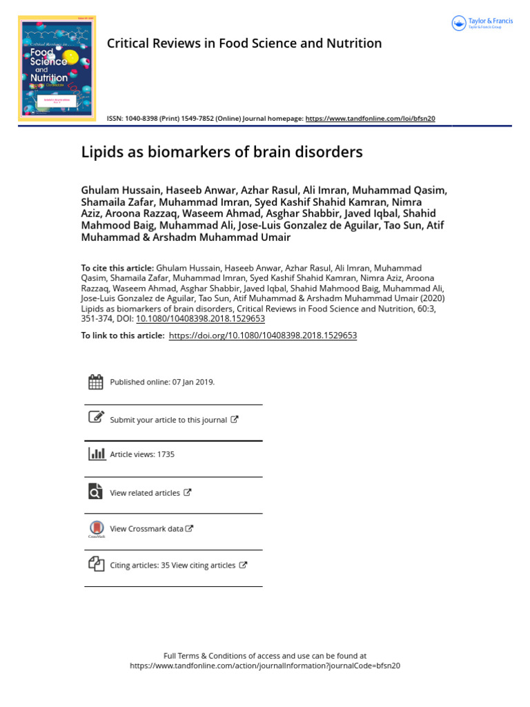Lipids As Biomarkers of Brain Disorders | PDF | Lipid | Cholesterol