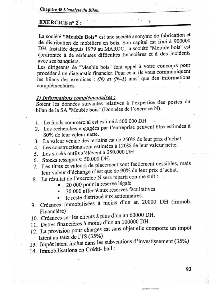 Exercice N 2 Bilan Financier | PDF