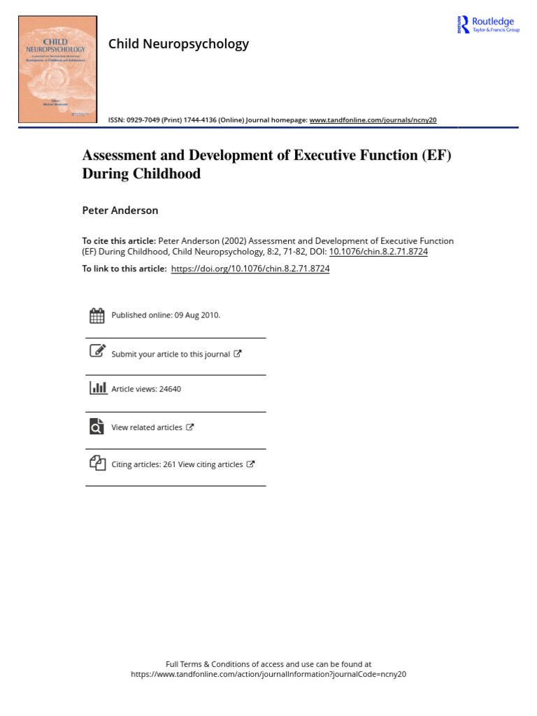 Assessment and Development of Executive Function EF During Childhood ...