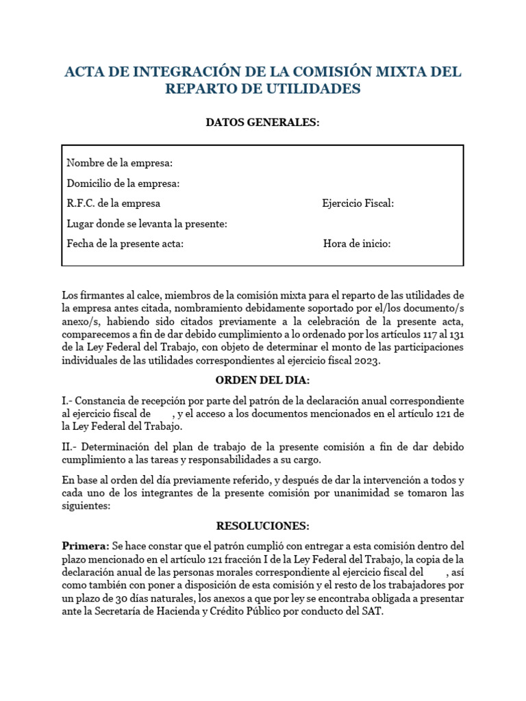 Acta Integracion Comision Mixta PTU LEG 2024 | PDF | Gobierno