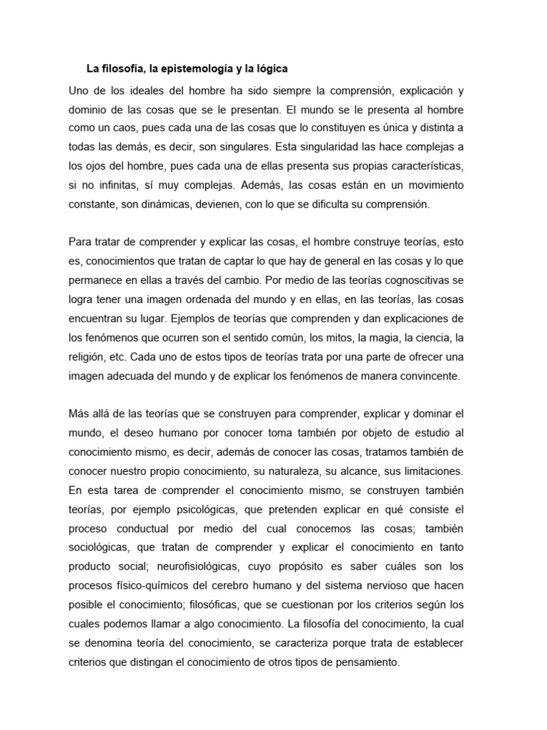 La Filosof-A - La Epistemolog-A y La L-Gica | PDF | Conocimiento | Verdad