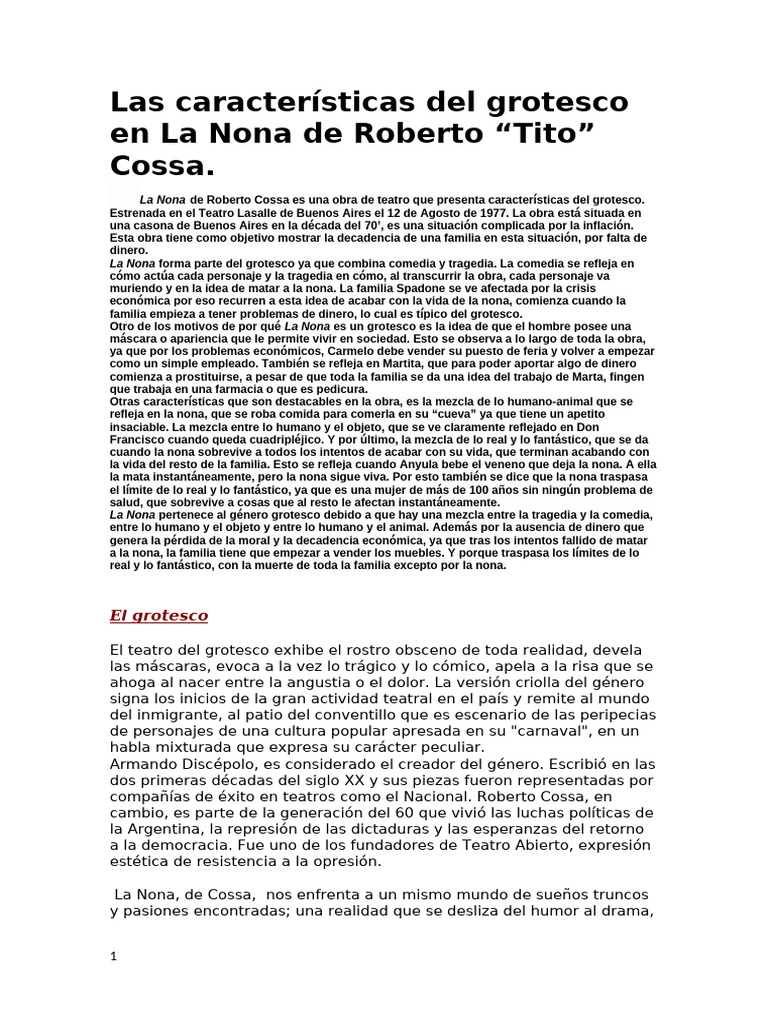 Características del grotesco en La Nona | PDF | Humor | Grotesco
