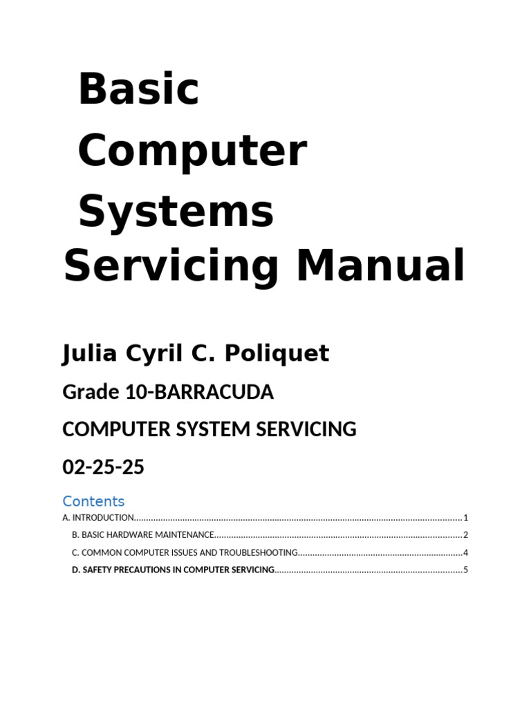 Basic Computer Systems Servicing Manual LANA ARCEO | PDF | Computer Hardware | Computing