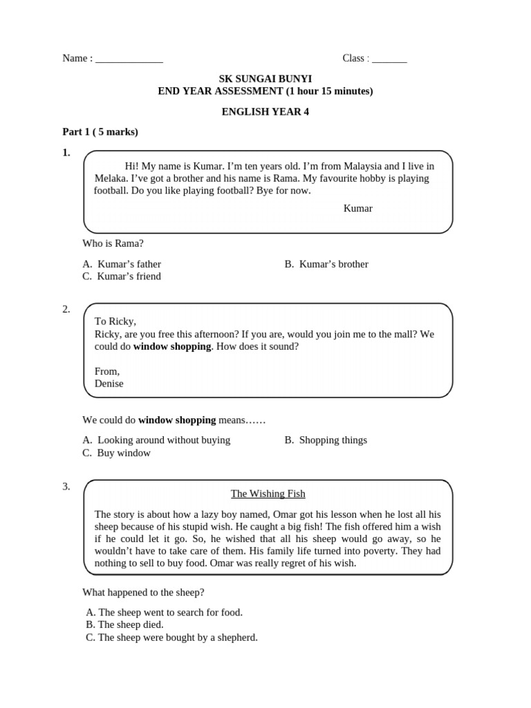 Year 4 English Assessment Guide | PDF | Ice Hockey | Cricket