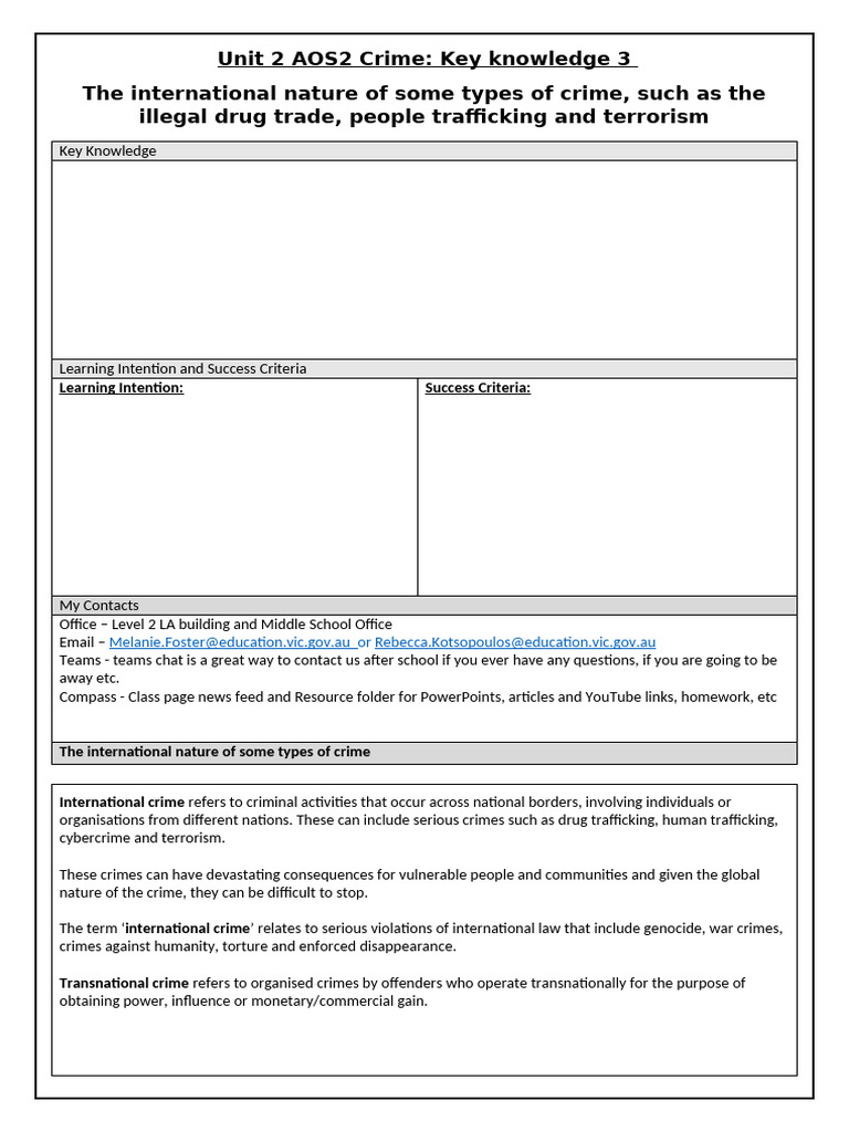 U2 AOS2 Crime Key Knowledge 3 The Internatational Nature of Some Types of Crime Booklet | PDF ...