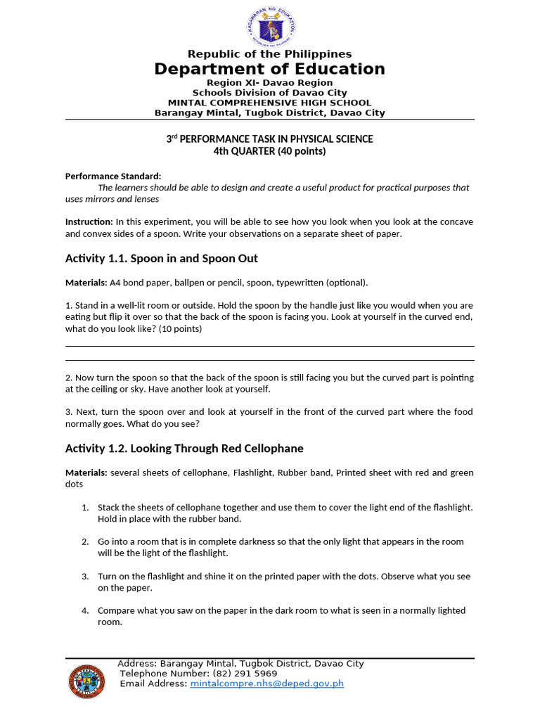 3rd Performance Task q4 Ps | PDF | Experiment | Observation